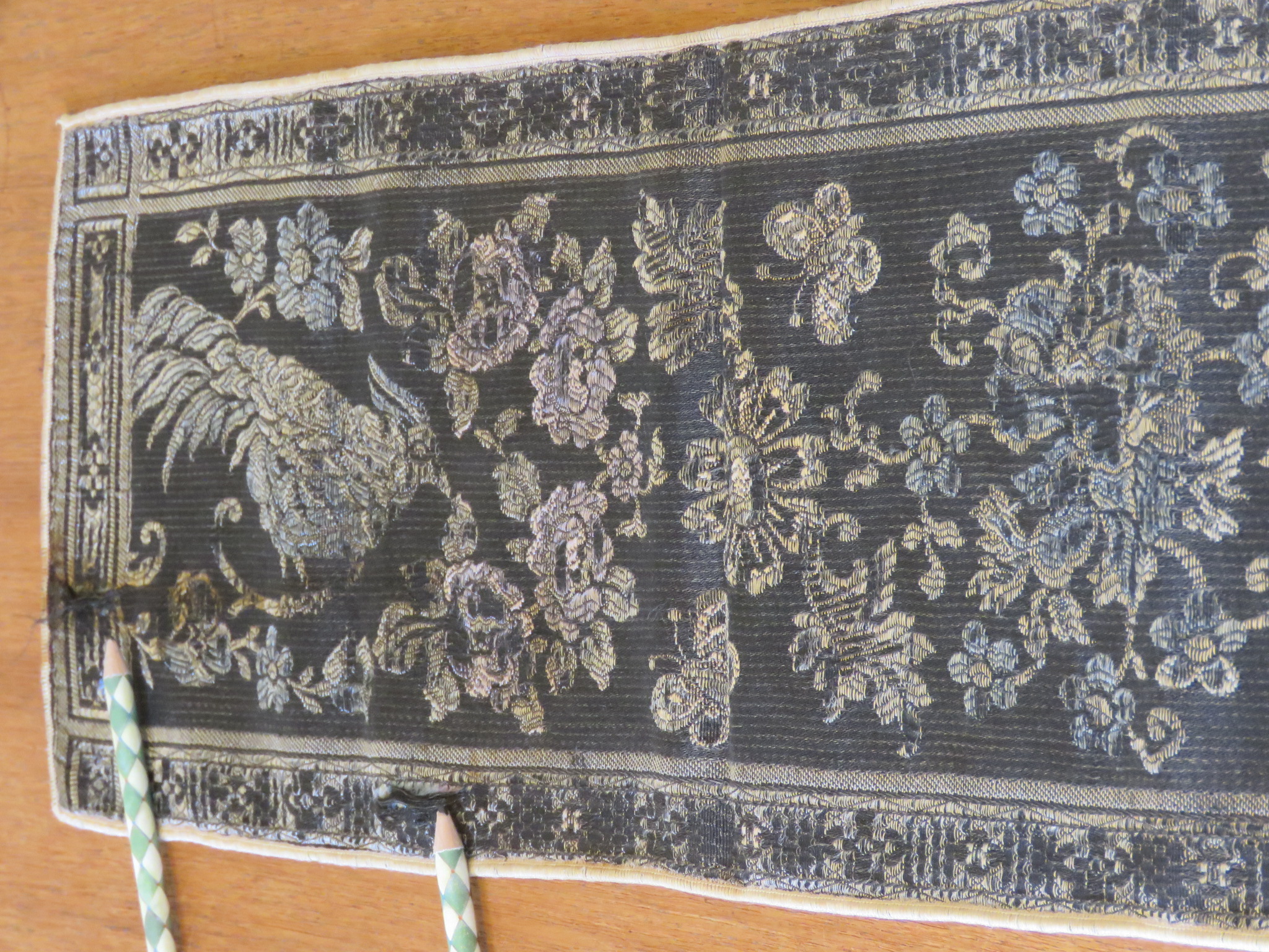 Antique Table Runner Brocade Birds and Flowers Motif